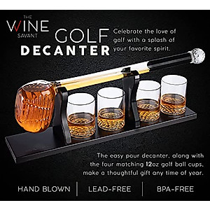 Golf Whiskey Decanter and 4 Liquor Glasses - Decanter & Glass Set - Golf Stick Gifts for Men - Unique Whiskey Decanter Set - Bourbon & Scotch Decanter for Serving Alcohol - Golfer Gifts for Dad