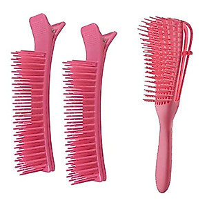 Mix Match Detangling Hair Brush Set Detangler Comb for Women, Men and Kids - Wet & Dry – Removes Knots and Tangles, Best for Thick and Curly Hair – Pain Free 3 Pcs No Slip Professional Hair Salon Styling Grip Comb Clips/Brush for Coloring and Braiding all