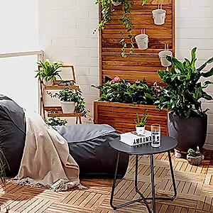 CaiFang Patio Side Table Outdoor, Metal Side Table Small Round Side Table Weather Resistant End Table Outdoor Table for Garden Porch Balcony Yard Lawn, Black