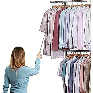 Closet Reacher Pole with Hook and Wooden Handle, Heavy Duty - Adjustable 2.75 – 5 Feet, Chrome Plated Steel Clothing Hanger Shepherds Hook to Easily Reach Clothes etc. - Perfect for College Dorm