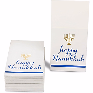 Happy Hanukkah Paper Utensil Holder, Gold Menorah (White, 3.7 x 7.5 In, 36 Pack)