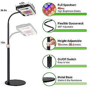 LORDEM Plant Grow Light, Full Spectrum Desk Light, Angle & Height Adjustable LED Growing Lamp with On/Off Switch, 9.5-15.4 inches
