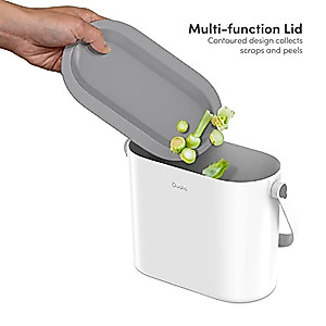 QUALIAZERO Multi-Purpose Countertop Compost Bin | 4L / 1 Gal ABS Plastic Slim Shape | Trash Can with Gray Lid | (4L / 1 Gal, Gray)