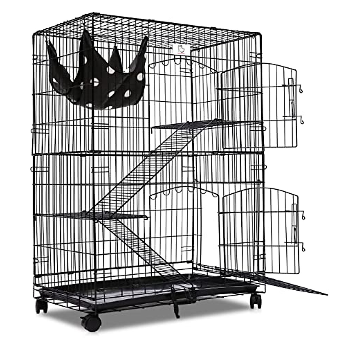 Homey PET INC Folding Wire Cat Ferret Habitat Crate with Casters,Tray and Hammock