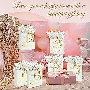 50 Pcs Wedding Gift Bags Bridal Welcome Bags with Ribbons Tissue Paper Wedding Favor Gold Foil Bags Thank You Gift Bags with Handles for Guest Birthday Party Baby Shower, 8 x 4.5 x 10 Inch (White)