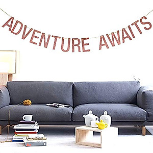 Adventure Awaits Banner - Graduations/Bon Voyage/Travel Themed/Retirement/Farewell Party Supplies（ Rose Gold）