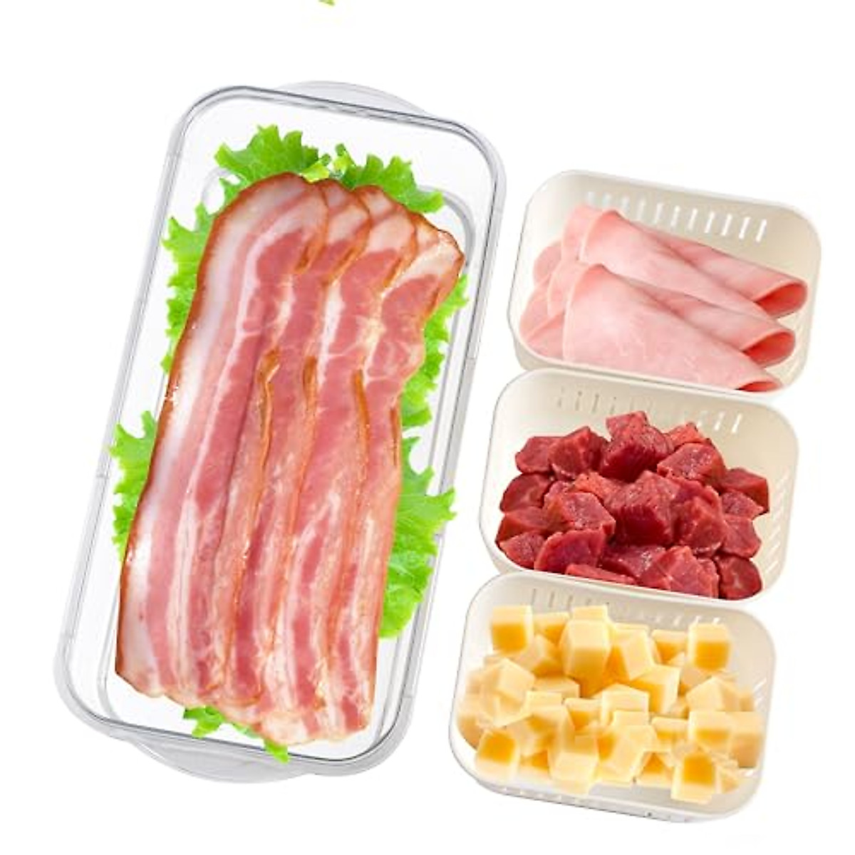 Eanpet 2Pack Divided Snackle Box Charcuterie Container Poratble Bacon Container for Refrigerator 3 Compartment Serving Veggie Tray with Lid Portable Travel Fruit Caddy for Cheese,Candy,Ham,Salad