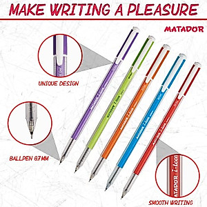 Matador i-teen Ballpen, Fine-Point (0.7 mm), Black Ink, A Trendy Elegant and Enchanting Design, Delivers Strong and Vivid Lines, 24 Counts