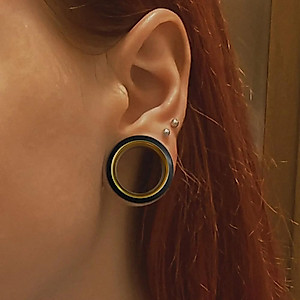 Casvort 4 PCS 14mm (9/16'') Hypoallergenic 316 Stainless Steel Round Screw Back Double Color Ear Plugs Tunnels Gauges Stretcher Piercings Body Jewelry