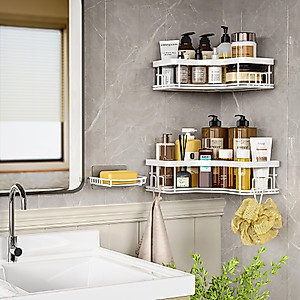 CTRLWQA Shower Caddy 5 Pack,Adhesive Corner Shower Caddy Shower Organizer for Bathroom Storage&Home Decor&Kitchen,No Drilling,Large Capacity,Rustproof Stainless Steel Bathroom Organizer (White)