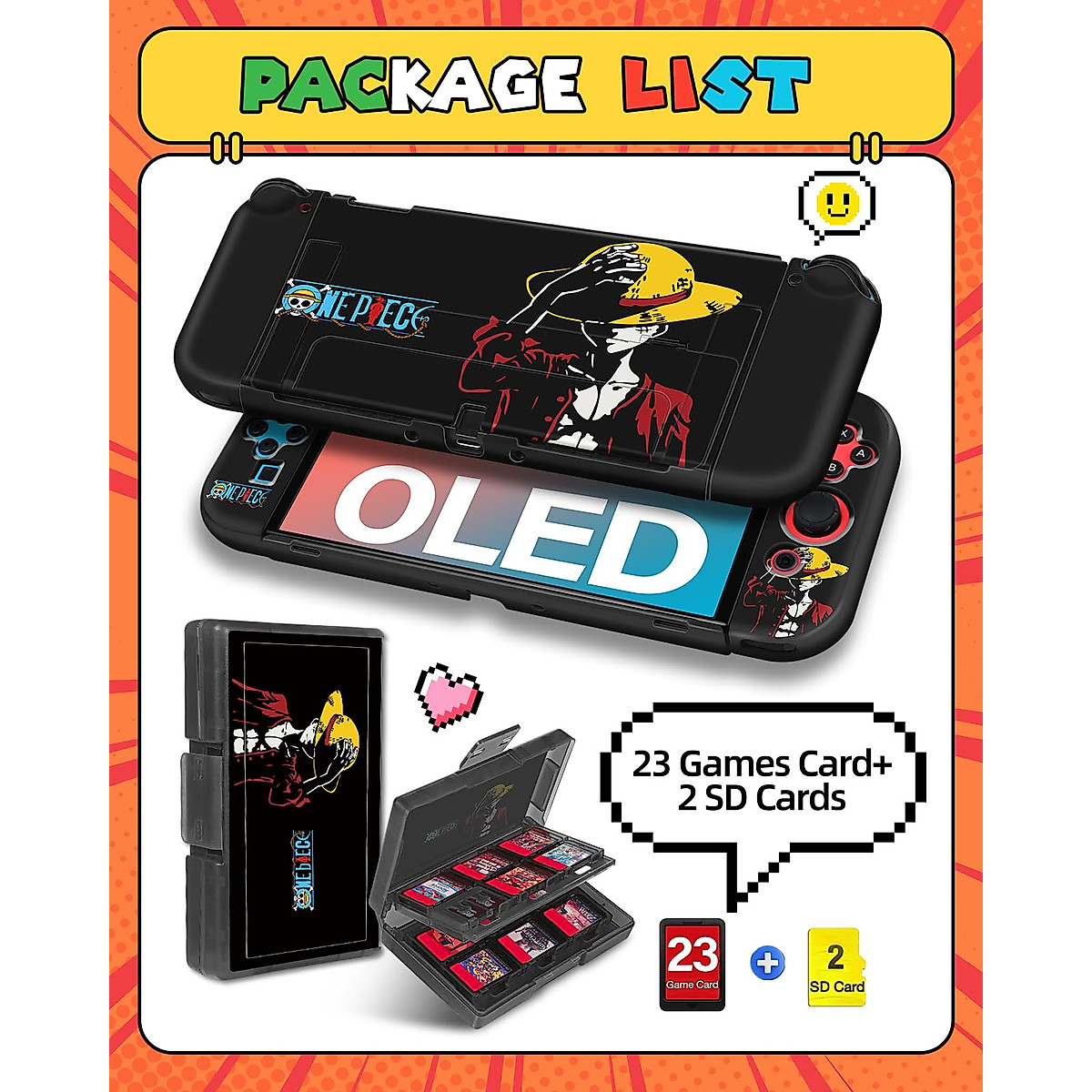 Xinocy (2in1 for Nintendo Switch OLED Case +24 Switch Game Holder Cute Cartoon Anime Slim Protective Cases Soft Shell for Kids Boys Teens Girls Girly Design Funny Manga Covers