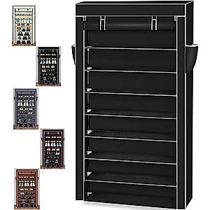 Shoe Rack 10 Tier Shoes Cabinet Storage Organizer Closet with Dustproof Nonwoven Fabric Cover, Store up to 45 Pairs of Shoes (Black Extra-Wide)
