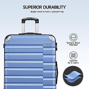 Powforlife Suitcase Sets Hardside With Double Spinner TSA Lock 3 Piece Travel Luggage Set Lightweight, Light Blue