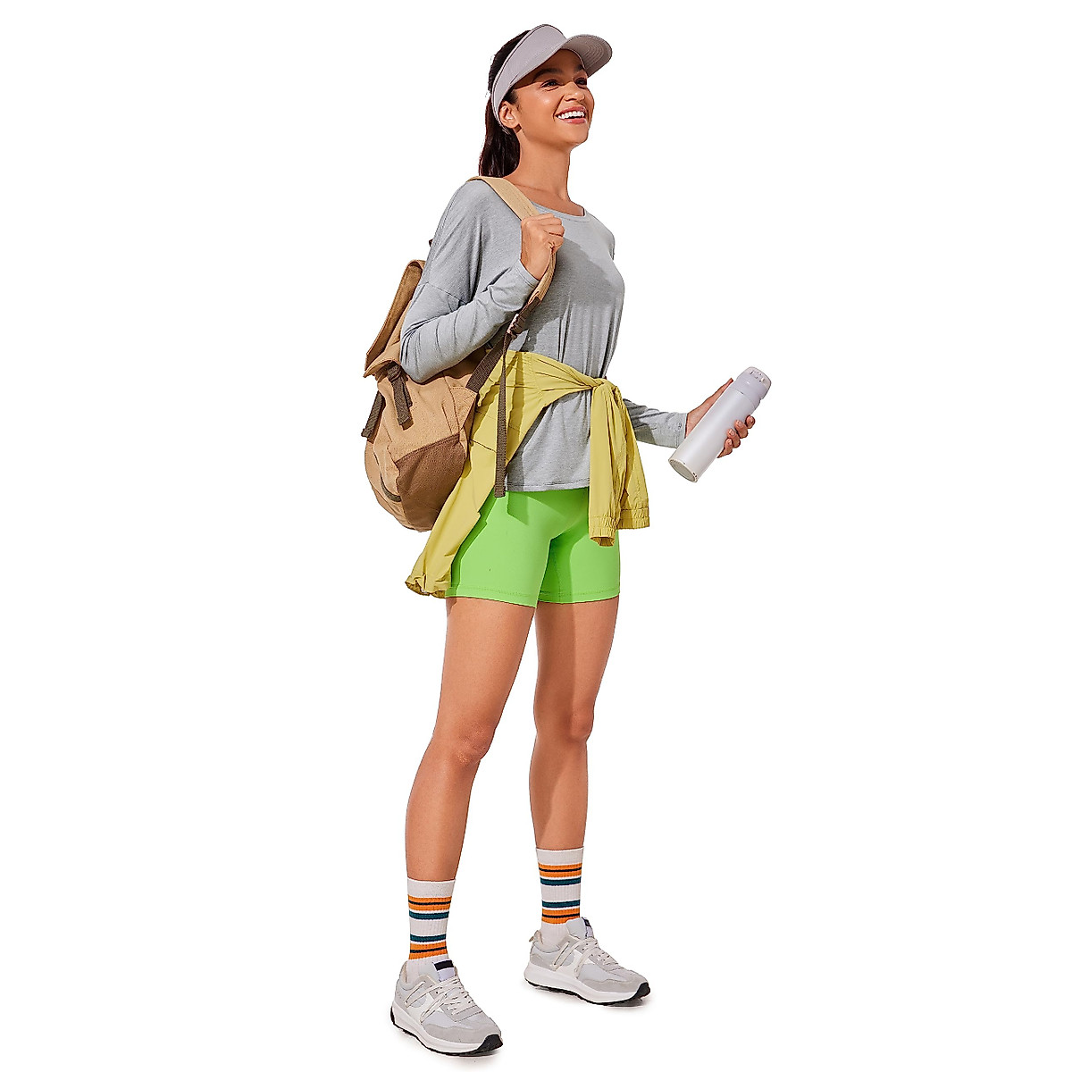 CRZ YOGA UPF 50+ Long Sleeve Shirts for Women Lightweight Workout Crop Tops Sun Protection Outdoor Quick Dry Hiking Shirt Silver Mist X-Large