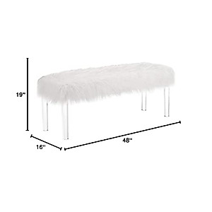 Roundhill Furniture Valley Faux Fur Bench with Acrylic Legs, White