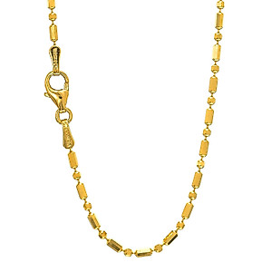 JewelStop 14k Solid Yellow Gold 1.2mm Diamond-cut Bar & Bead Ball Chain Necklace, Lobster Claw-16 Inches, 2.2gr