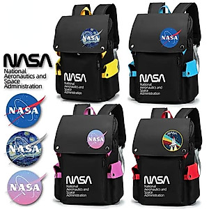 MOUNSHET NASA backpack logo astronaut USB charging + headphone hole casual bag unisex travel bag large capacity laptop bag (blue,18.9? X13.4?X 8.37")