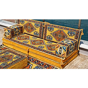 Arabic Floor Sofa, Traditional Floor Couch Set, Sectional Sofas, Arabic Floor Sofa Set, Yoga Meditation Mat, Futon Sofa Bed (Sofa + Rug + Ottoman, 8'' Thickness (20 cm))