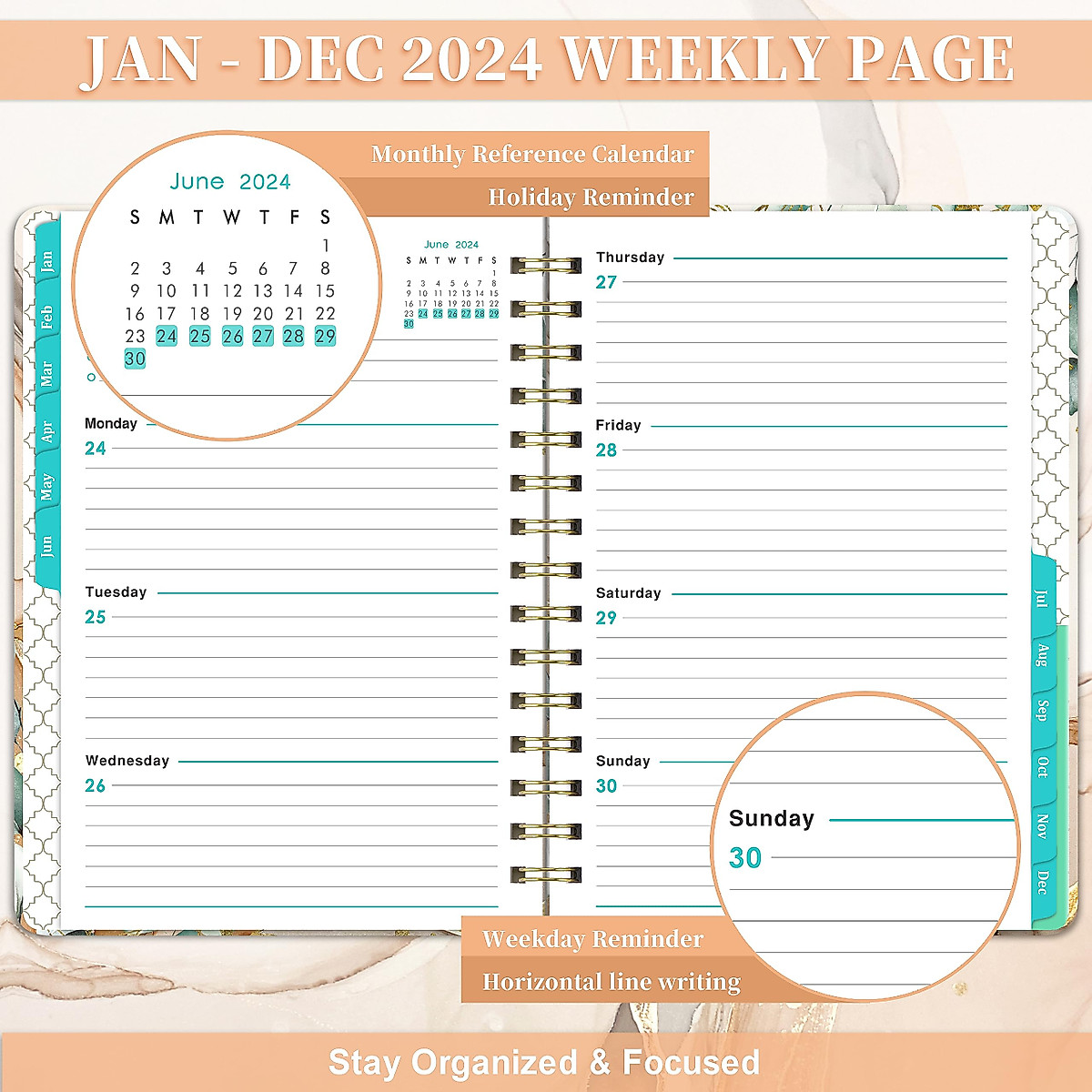 2023-2024 Planner – Weekly & Monthly Academic Planner 2023-2024, Jul 2023 - Jun 2024, 6.4" x 8.5", Monthly Tabs, Flexible Hardcover, Thick Paper, Strong Binding, Back Pocket, Inspirational Quotes