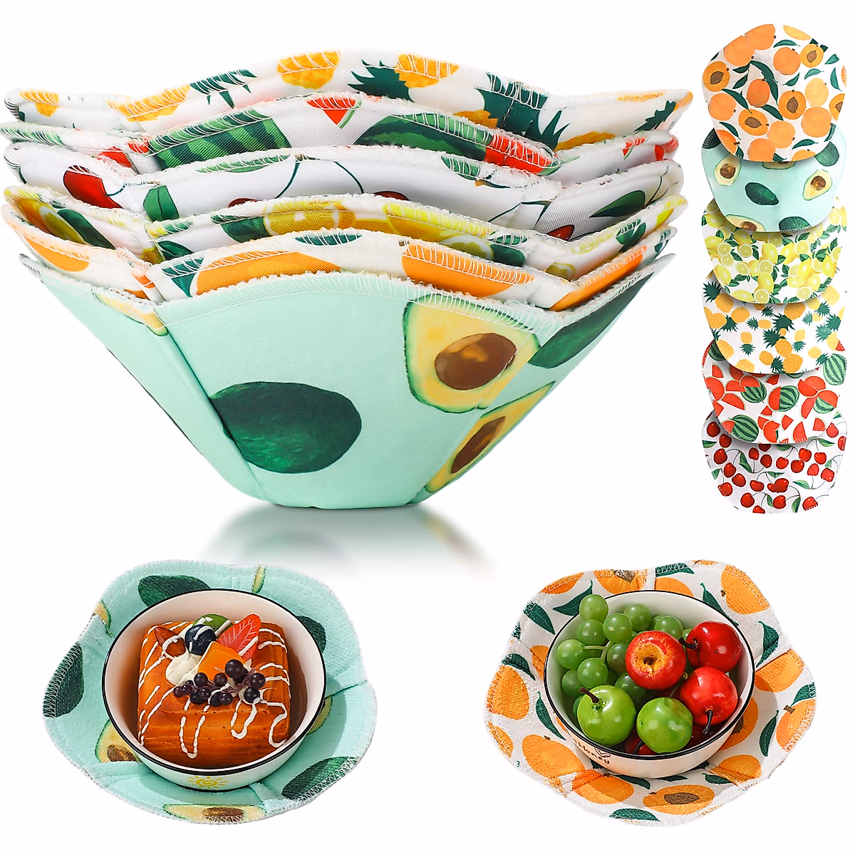 6 Pieces Microwave Bowl Holders Fruit Pattern Safe Hot Soup Holder Cotton Heat Resistant Bowl Cozy Multipurpose Food Dish Pads Potholders for Rice and Pasta Bowls Home Kitchen Supplies