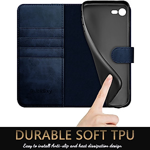 DuckSky for iPhone 7/8/SE 2020/SE 2022 Genuine Leather Wallet case【RFID Blocking】【4 Credit Card Holder】【Real Leather】Flip Folio Book Phone case Protective Cover Women Men for apple 7/8 case Dark Blue