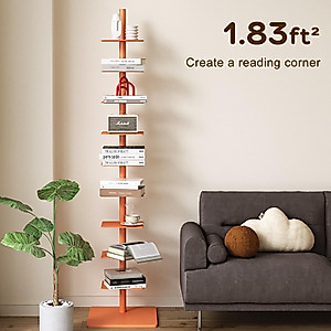 HYHTMER 9-Tier Metal Spine Bookshelf - Vertical Tower for Booksfor Small Spaces, Multipurpose Corner Bookshelf, Tall & Narrow Ladder Bookcase, Ideal Book Display for Home or Office (White)