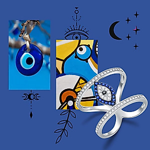 PEIMKO Evil Eye Ring Spiritual Turkish Double Band Ring Size7/8/9 Sterling Silver Blue Evil Eye Rings Round Evil Eye Ring Greek Evil Eye Protection Ring for Women(9)