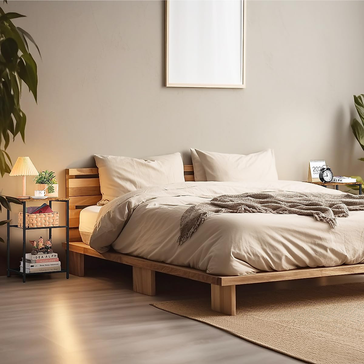 Set of 2 Nightstand, 3 Tier End Table for Small Spaces, Narrow Side Table with Storage Shelf, Bedside Tables for Bedroom, Living Room, Rustic Brown