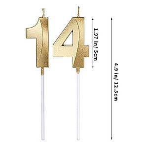 Gold 14th & 41st Birthday Candles for Cakes, Number 14 41 Glitter Candle Cake Topper for Party Anniversary Wedding Celebration Decoration