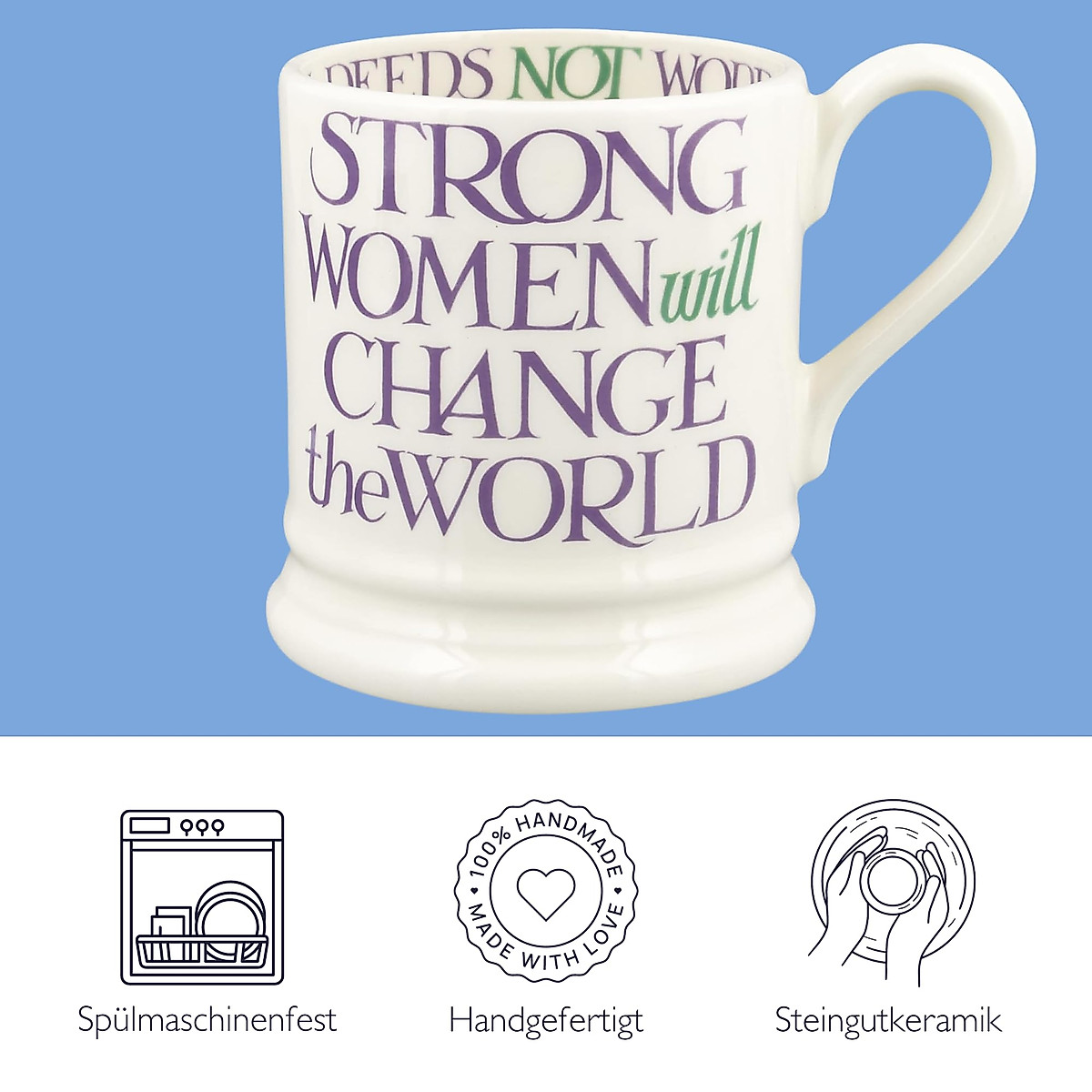 Emma Bridgewater Handmade Ceramic Purple Toast Strong Women Script Gift Half-Pint Coffee and Tea Mug