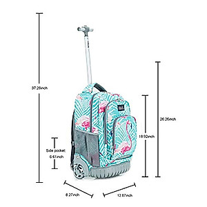 Tilami Kids Rolling Backpack 18 inch Boys and Girls Laptop Backpack, Flamingos