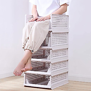 PTBSZCWY Closet Organizers and Storage Shelves, Stackable Storage Bins, Plastic Clothes Organizer, Stackable Drawers for Clothes (White, 5.5 Tall)