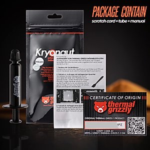 Thermal Grizzly Kryonaut CPU Thermal Paste - High Performance PC Thermal Paste Kit for Cooling All Processors, Graphics Cards and Heat Sinks in Computers and Consoles - Thermal Grease 1g Combo