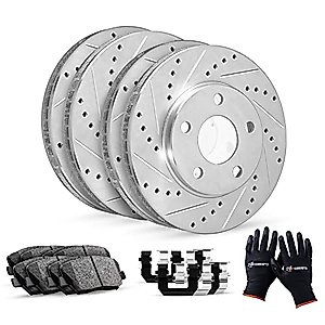 R1 Concepts Front Rear Brakes and Rotors Kit |Front Rear Brake Pads| Brake Rotors and Pads| Ceramic Brake Pads and Rotors |Hardware Kit|fits 2010-2020 Lexus RX350, RX450h, Toyota Highlander, Sienna