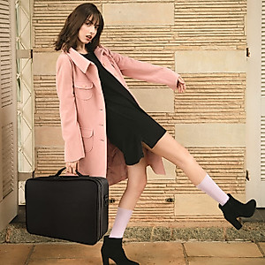 Oewoer Professional Travel Makeup Case 16.5 Inches Large Make Up Bag Cosmetic Train Case Portable Artist Storage Organizer Bag with Shoulder Strap for Makeup Brushes (L-Black)