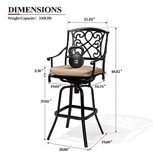 Crestlive Products Heavy Duty Cast Aluminum Frame & Sunbrella Fabric Cushion Counter Height Swivel Bar Stool All Weather Patio Furniture Antique Brown Finish for Outdoor Indoor, 2 PCS (Beige)