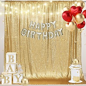 PartyDelight Sequin Backdrop Sparkly Gold 6Ft x 8Ft Photograph Backdrop Wedding Curtain Special Events