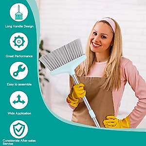 XXFLOWER Broom and Dustpan Set for Home, Broom and Dustpan Set with Long Handle 55", Broom with Dustpan Combo Set, Standing Broom and Dust Pan Set for Kitchen Office Lobby Floor, Bluish Green