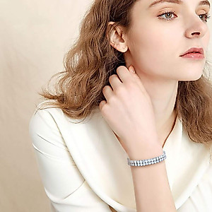 JINAO Diamond Tennis Bracelet for Men Women Silver 2 Row 5mm Round Cubic Zirconia Iced Out Tennis Bling Ankle Bracelet (7'' Silver)