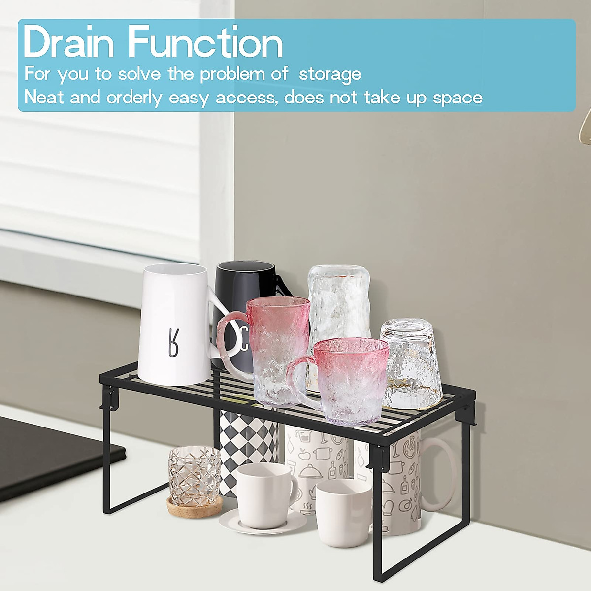 JOPBENG Stackable Metal Kitchen Storage Shelves, Cabinet Storage Shelf Rack, Cabinet Shelves and Paper Towel Holder for Pantry Shelf Bathroom Cupboard Organizers and Storage