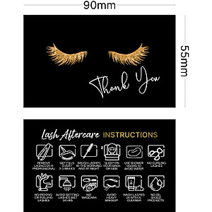 100 Pack English Lash Extension Aftercare Cards With Thank You Note, Size 3.5”x2” inches, fake eyelashes care cards with complete instructions, Black