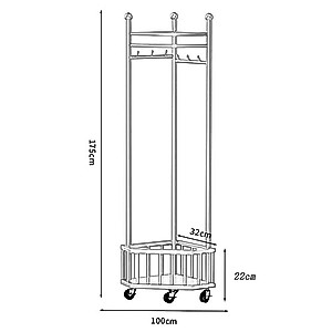 KDFWYDS Metal Coat Rack with Wheels Freestanding Closet Organizer with 2 Storage Shelves Corner Hall Tree for Entryway, Bedroom (Color : White, Size : 100 * 32 * 175CM)