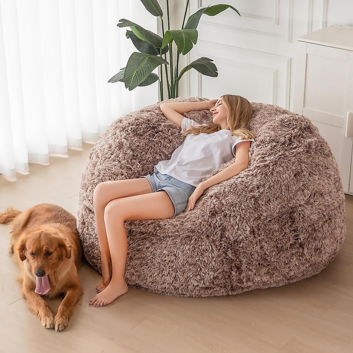 MAXYOYO Giant Bean Bag Chair Bed for Adults, Convertible Beanbag Folds from Lazy Chair to Floor Mattress Bed, Large Floor Sofa Couch, Big Sofa Bed, High-Density Foam Filling, Machine Washable
