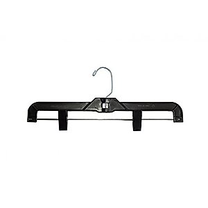 NAHANCO 2602PCLH Jumbo Weight Plastic Skirt/Slack Hangers, Long Hook with Plastic Clips, 14", Black (Pack of 100)