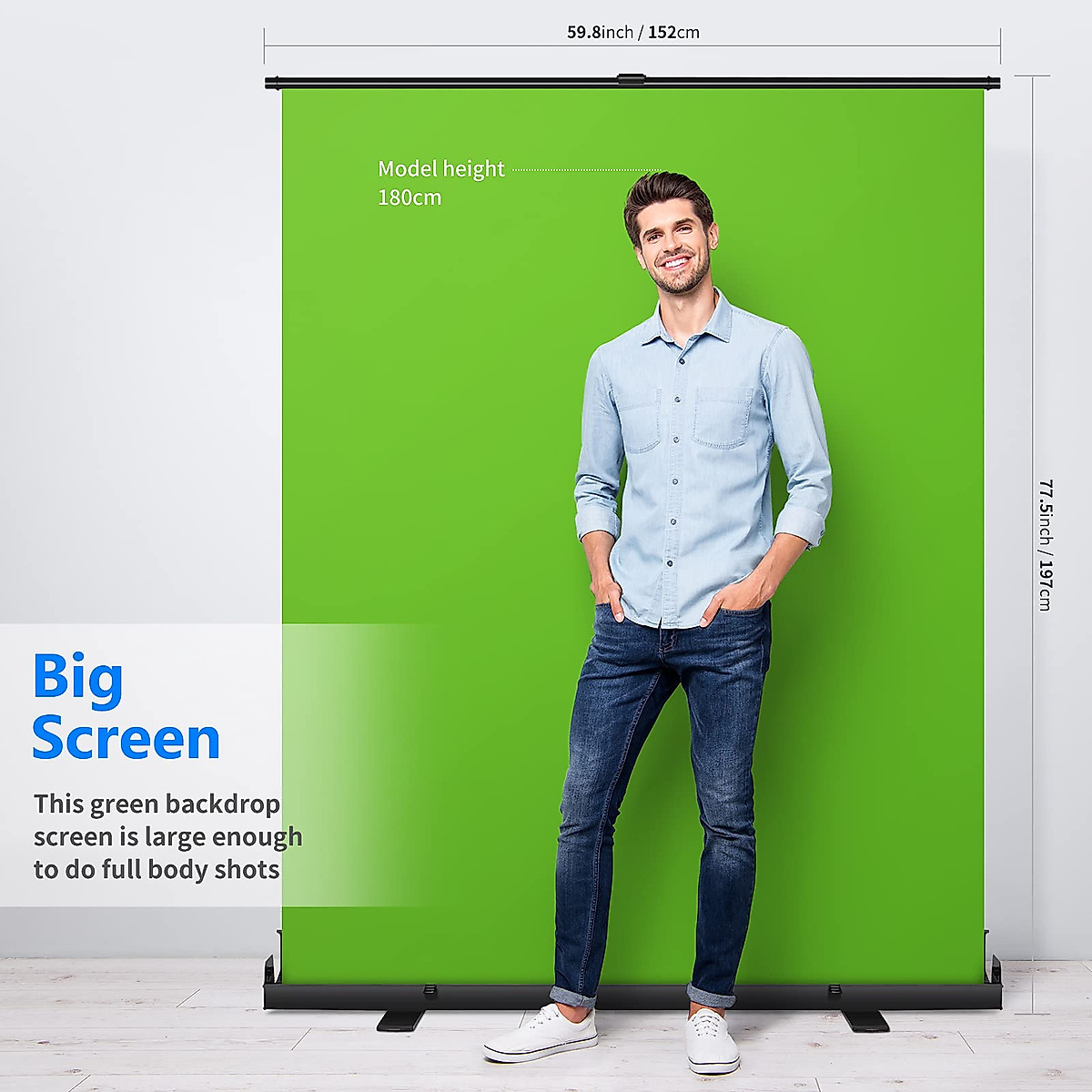 Neewer 5x6 ft/1.5x1.9m Green Screen Green Backdrop, Portable Collapsible Chromakey Background, Pull-up Style with Auto- Locking Frame, Solid Aluminium Base for Photo Video, Live Game, Tiktok Video