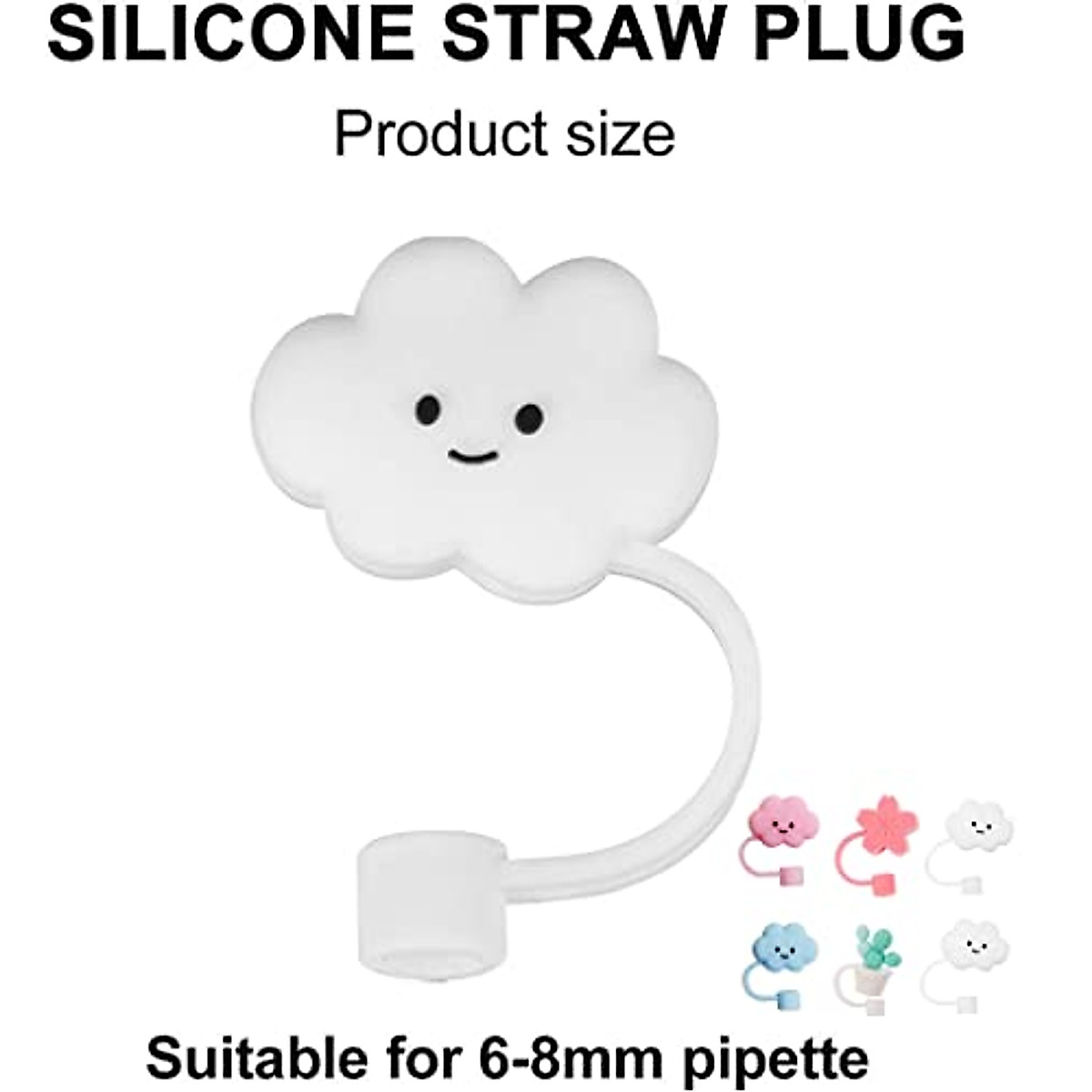 6Pcs Straw Covers Cap For Stanley Cup Straw Tips Cover Stanley Straw Covers for Reusable Straws Silicone Cute Cloud for 6-8mm Splash Proof Straw Tips