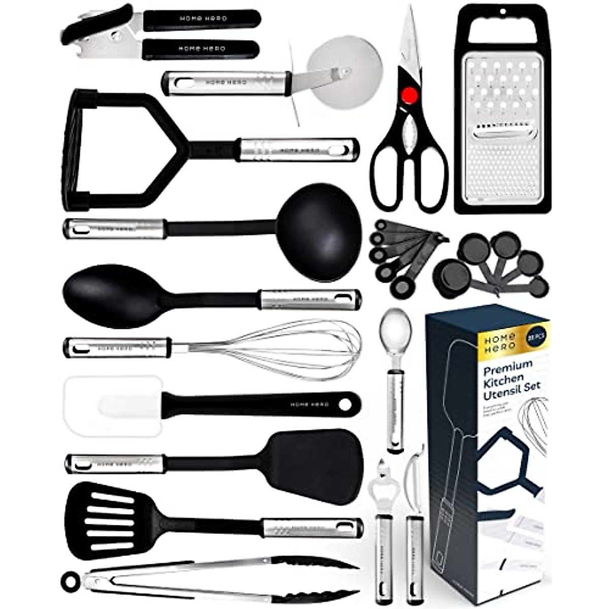 Home Hero 25-pcs Kitchen Utensils Set - Nylon & Stainless Steel Cooking Utensils Set with Spatula - Kitchen Gadgets & Kitchen Tool Gift Set