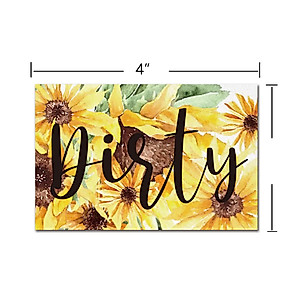 Funny Sunflower Pattern Clean Dirty Reversible Dishwasher Magnet, Double Sided Strong Kitchen Flip Indicator, Rustic Farmhouse Kitchen Refrigerator Dishwasher Decor