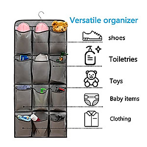 ANIZER Dual Sided Hanging Shoe Organizer for Closet with 24 Large Pockets Hanging Shoe Rack Holder with Rotating Hanger (GREY)