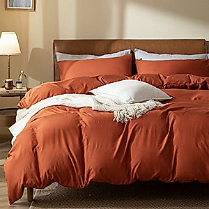 Burnt Orange Duvet Cover King, 100% Washed Microfiber Pink Bedding Set 3 Pieces Duvet Cover, 1 Duvet Cover with 2 Pillowcases, with Zipper Closure, Ultra Soft Feel Natural Wrinkled (Burnt, King)